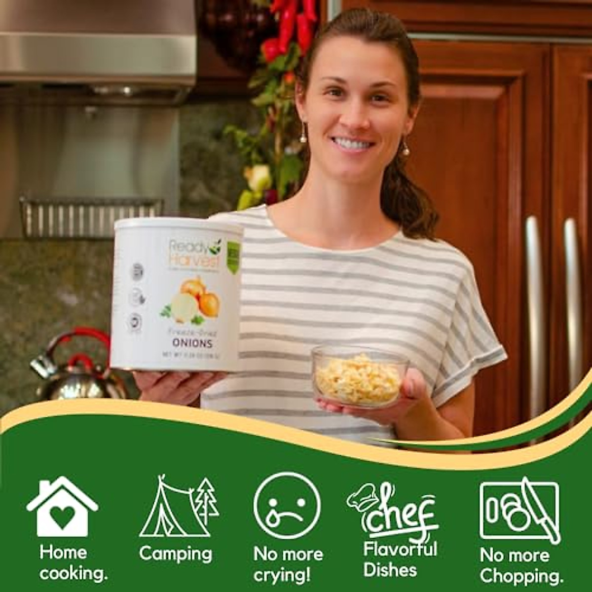 Ready Harvest Freeze-Dried Yellow Onions Freeze-Dried Food Dried Onions Minced Emergency Food Supplies Survival Food Emergency Food Rations #10 Can 25-Year Shelf Life 11.34 oz