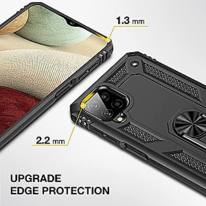 Vakoo Armor Series for Samsung Galaxy A12 Case, 6.5-Inch, with Ring Stand, Military Grade Shockproof Protection, Black