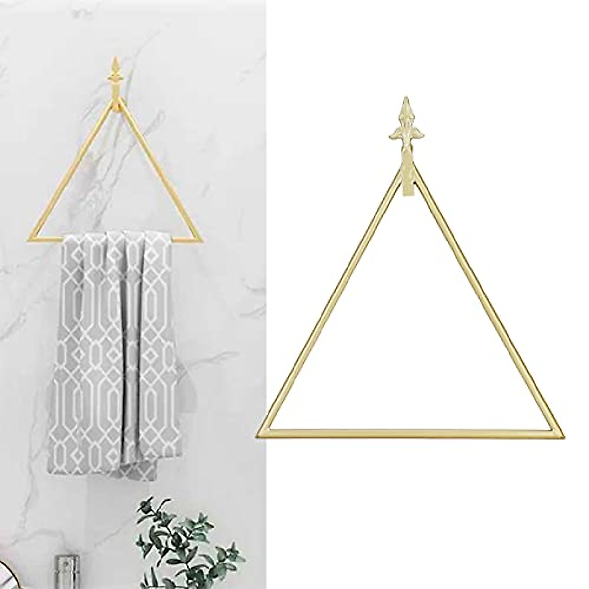 Towel Holder, Hand Towel Ring, Triangular Towel Rack Storage Hanger for Bathroom Toilet Kitchen Storage, Wall Mounted (Gold)