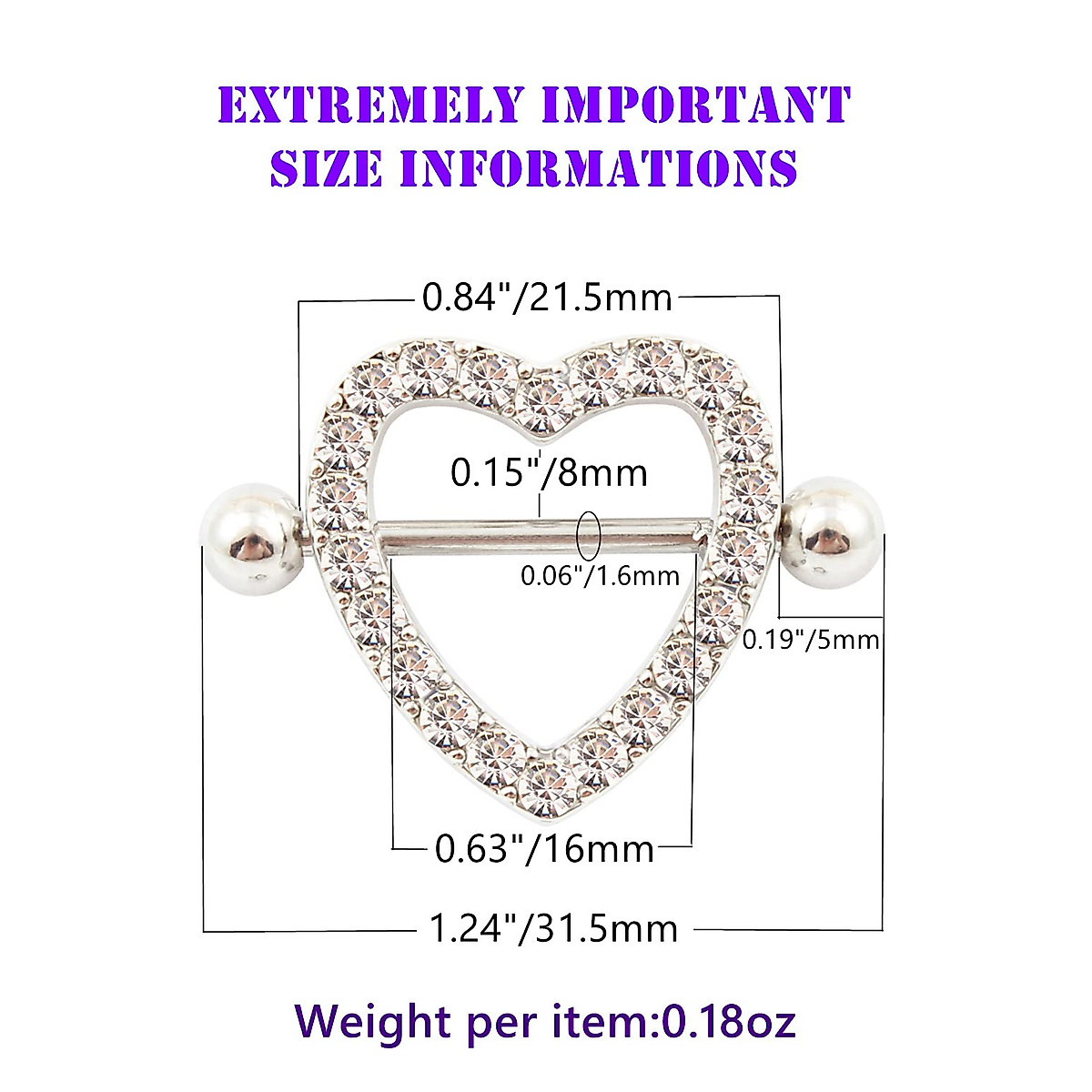 IrbingNii Stainless Steel Heart Nipple Rings Nipple Piercings for Women Girls Body Piercing Jewelry 14G