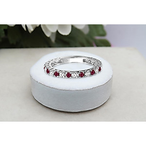 Dazzlingrock Collection 10K Round Ruby And White Diamond Eternity Stackable Ring Anniversary Wedding Band, White Gold, Size 7