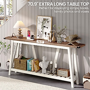 JOINHOM 70 Inches Extra Long Sofa Table Behind Couch, 2-Tier Industrial Entryway Table, Narrow Entry Console Table with Storage for Entryway, Living Room, Foyer, White