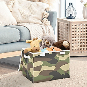 SUABO Military Camouflage Camo Storage Bin with Lid Large Oxford Cloth Storage Boxes Foldable Home Cube Baskets Closet Organizers for Nursery Bedroom Office