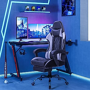 Homall Gaming Chair, Computer Chair with Footrest and Massage Lumbar Support, Ergonomic High Back Video Game Chair with Swivel Seat and Headrest (White)