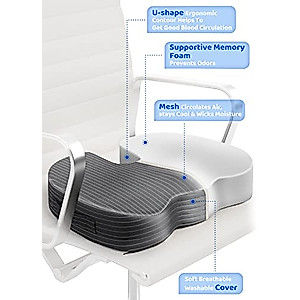 KoolCushy Seat Cushion, Striped Office Chair Cushion, Car Seat Cushion, Butt Pillow, Sciatica & Back Coccyx Tailbone Pain Relief, Memory Foam Non-Slip Chair Pad, for Computer Desk, Wheelchair, Gray