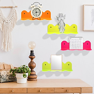 Soaoo 4 Pack Acrylic Small Floating Shelves Neon Acrylic Shelf Funky Small Floating Shelf Colorful Display Shelf with Screw Wall Mounted Display Stand for Plants Makeup