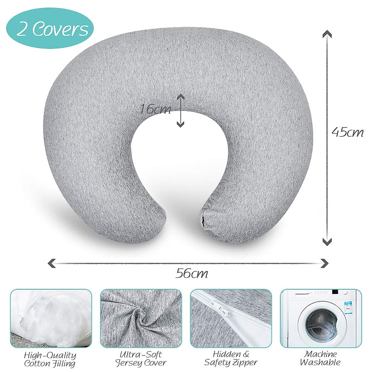 NiSleep Nursing Pillow with 2 Covers, Feeding Pillows for Breastfeeding, Baby Nursing Pillow, Machine Washable