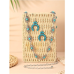 Glenmal Western Concho Chain Belt Turquoise Earrings Set Western Waist Belts Bohemian Turquoise Earrings for Women Men(Noble Style)