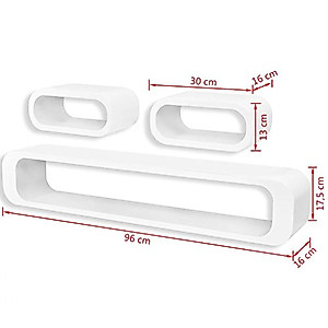 Festnight Set of 3 Floating Wall Display Shelves Book DVD Storage Cubes MDF Wall Mounted Collectables Bookshelf for Living Room Home Office Decor Furniture (White)