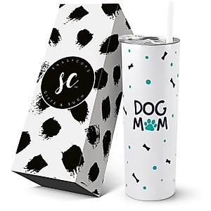 SassyCups Dog Mom Tumbler with Straw | Vacuum Insulated Stainless Steel Dog Themed Travel Mug | Cute Cup For Dog Lover | New Dog Owner | Dog Items For Women | From Dog (20 oz, White, Mint, Black)