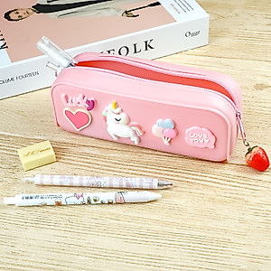 Wonhibo Cute Pencil Case Pouch Bag for Girls Women, Pink Aesthetic Kawaii Silicone Pen Holder Makeup Bag Brush Organizer Bag