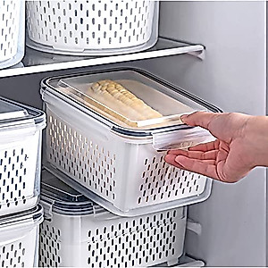 Ronanemon 3Pack Fridge Food Storage Container Set with Lids with Strainer,Plastic Fresh Produce Saver Vegetable Fruit Meat Storage Organization, BPA-Free Plastic Produce Keepers(3.15L+1.7L+0.8L)