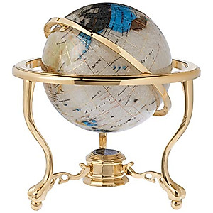 Uniquea Art 13-Inch Tall Pearl Ocean Table Top Gemstone World Globe with Gold Tripod