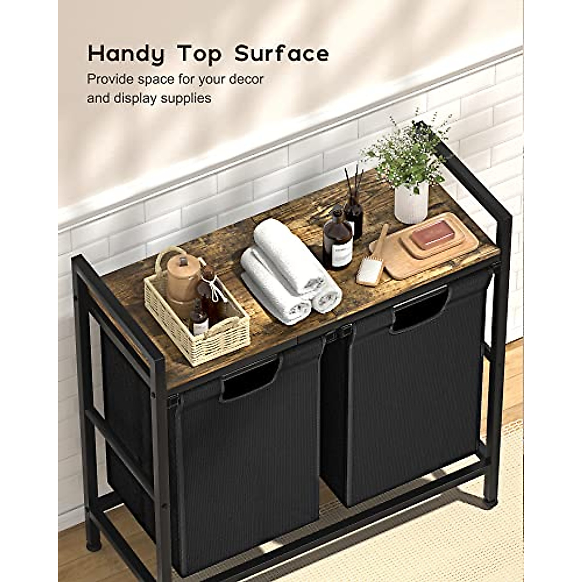 Egepon Laundry Basket, 2 * 11 Gal /42L Divided Laundry Hamper with Removable Liner Bag, Large Capacity Metal Frame Made Laundry Sorter Laundry Room Organization