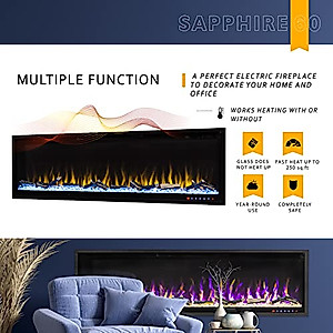 FIREBLAZE Sapphire 60 Electric Fireplace - Faux Fireplace with Various Flame Color Combinations - Recessed Installation - Remote Control Operated, Safe for Daily Use - 60 Inch Wide Wall Mount Heater