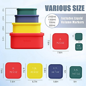 XuCeLo Silicone Food Storage Containers with Lids Set 4 Sizes and Silicone Containers,For Freezing, Bento Boxes, Snack Boxes,Freezer preservation Leak Proof