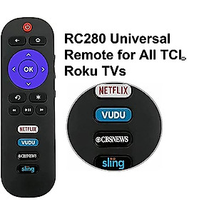 Universal RC280 Remote Control Compatible with All TCL ROKU Smart TV with CBSNEWS Netflix Sling VUDU Shortcuts