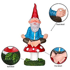 gn’OMs Garden Gnomes Statue Yoga Garden Gnome Meditating Lotus Pose on Mushroom, Outdoor Decoration for Patio Yard Lawn Porch Garden Ornament