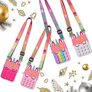 Gifts for Kids Rainbow Unicorn Purse Bag for Girls and Women, Fashion Pop Purse Push Bubbles Fidget Toy, Wallet Ladies Bag Silica Dimple Crossbody Bags For Girls