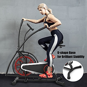Goplus Air Bike, Fan Exercise Bike with Unlimited Resistance, Clear LCD Display, Tablet Holder, Adjustable Seat and Built-in Wheels, Fan Cycling Bike for Home Cardio Training