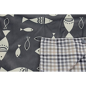 Dear Baby Gear Deluxe Reversible Car Seat Canopy, Custom Minky Print, Fish on Grey/Grey Tan Plaid