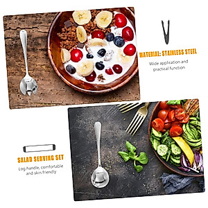 HOMSFOU Salad Spoons 2pcs s Serving Forks Appetizer Fork Salad Spoon Serving Spoon Salad Serving Utensils Korean Spoon Stainless Steel Fork Spoon Salad Fork European Style Ice Cream Child