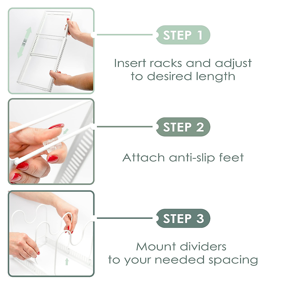 taabooh Adjustable Pot And Pan Organizer Rack - Aesthetic Pot Lid Organizer Rack - Durable Cookware Rack And Baking Pan Organizer - Expandable Horizontal Frying Pan Organizer With 10 Dividers