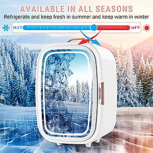 BUXFMHT 20L Mini Fridge, Skincare Fridge, Makeup Fridge with LED Mirror, AC/DC Portable Thermoelectric Cooler and WarmerSmall Fridge, Eco & Quiet Mini Refrigerator for Bedroom, Comestic Storage