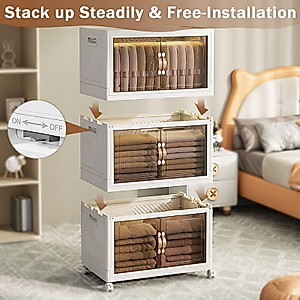 Jacriah Plastic Storage Bins with Lids, 4 Layer Collapsible Storage Bins with Doors,14.7 Gallon Folding Storage Boxes with Wheels for Closet Organizer, Stackable Home Cabinet Storage Bins with Handles