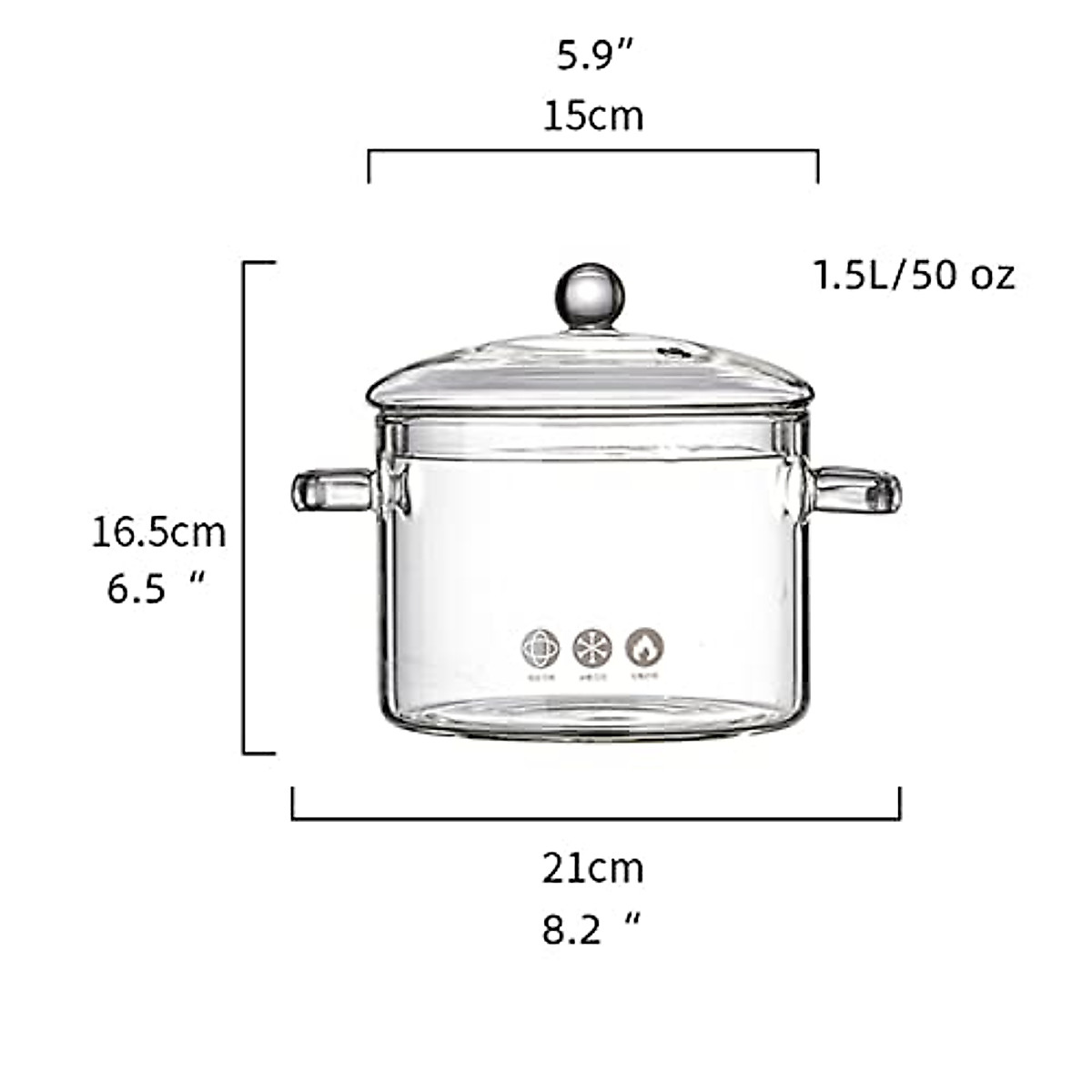 1.5L/50oz glass pot, clear pots for cooking, glass saucepan with cover ...