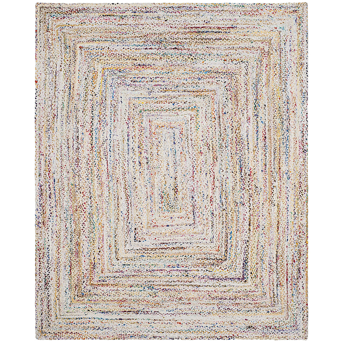 SAFAVIEH Braided Collection Area Rug - 8' x 10', Ivory & Multi, Handmade Boho Reversible Cotton, Ideal for High Traffic Areas in Living Room, Bedroom (BRD210B)