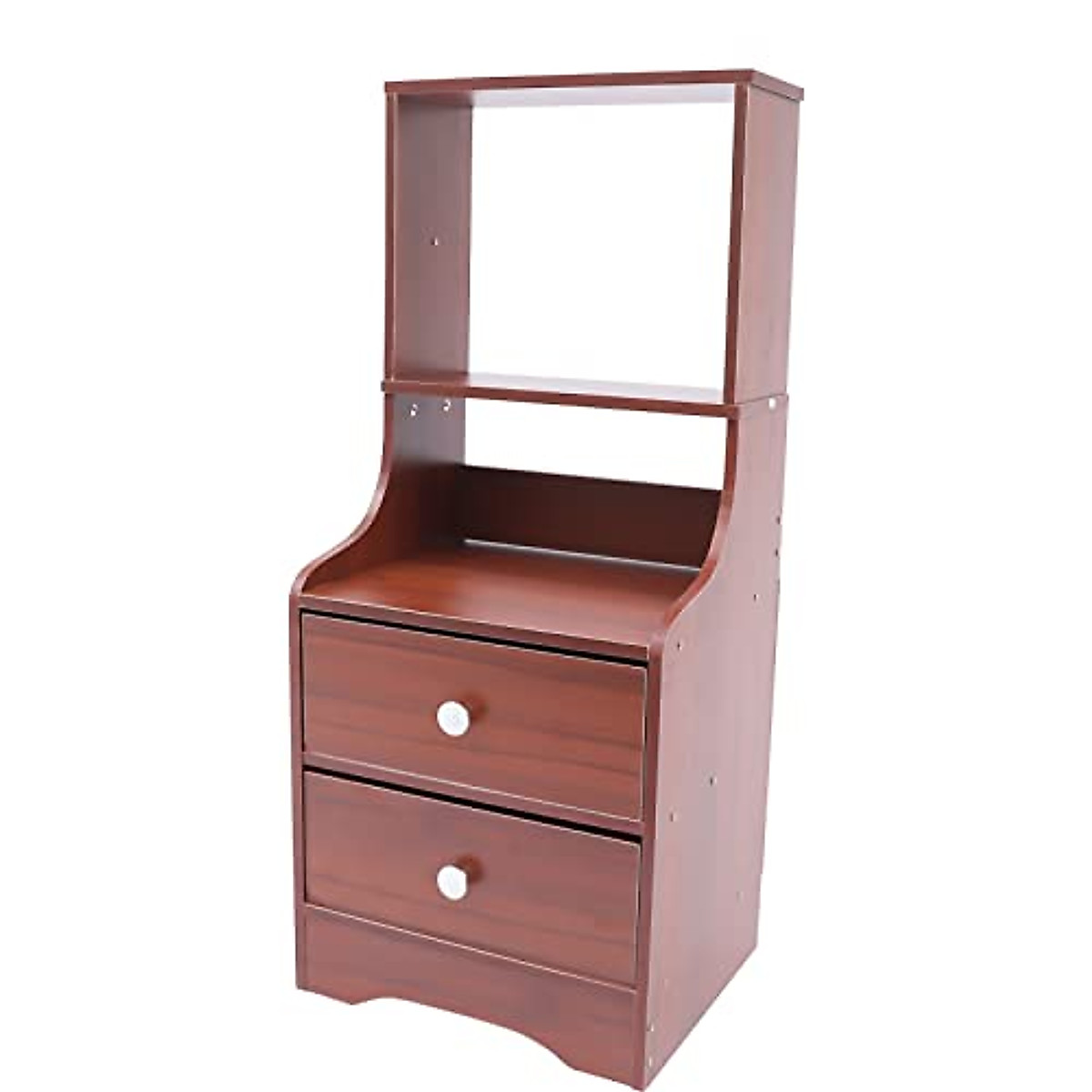 Eapmic 2 Drawers Dresser with Top Cabinet Storage, Nightstand End Bedside Table Storage Cabinet Chest of Drawers with Open Shelf, Wide Storage Space for Home Office,White (2 Drawers,Brown)