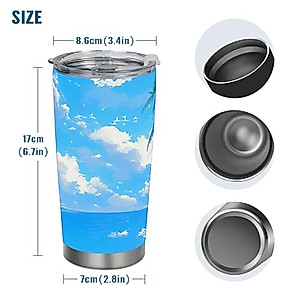 QWEUIOP 20oz Insulated Travel Coffee Mug Grunge Summer Coconut Tree Stainless Steel Tumbler with Lid Double Wall Vacuum Coffee Cup For Hot and Cold Drinks14524