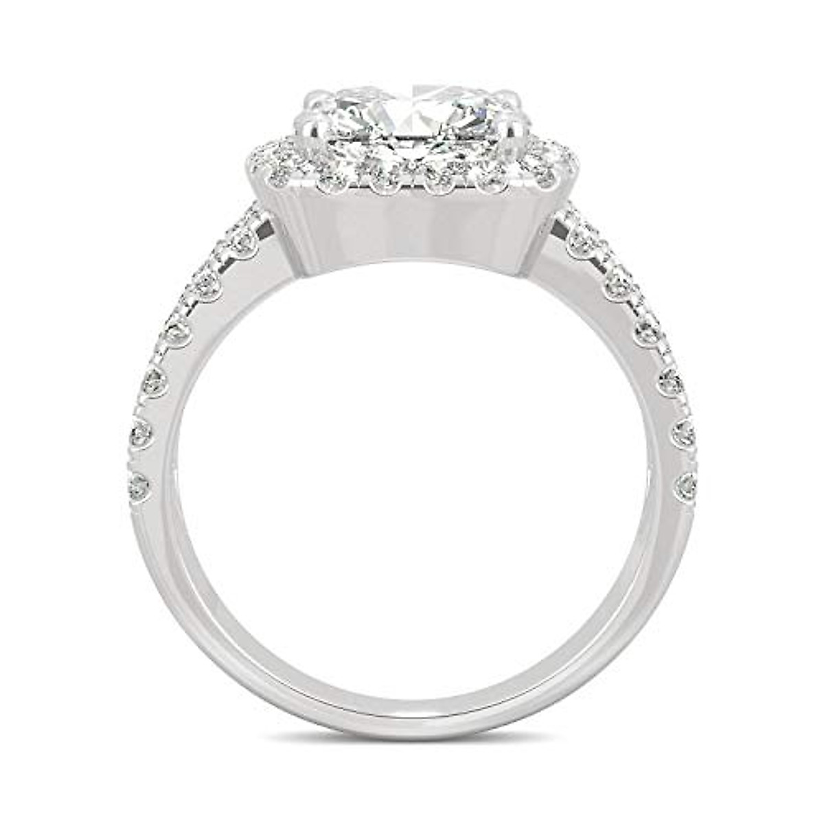Charles & Colvard Created Moissanite 9mm Cushion Cut Engagement Ring for Women | 4.24 cttw DEW | Lab Grown | Solid 14K White Gold with Rhodium | Size 7.5