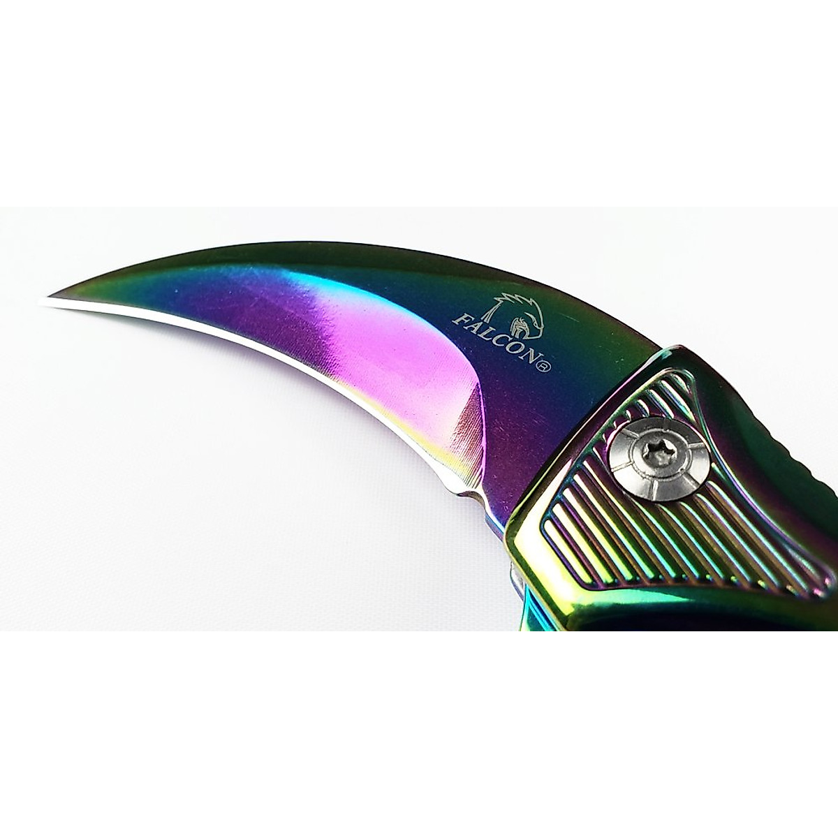 Full Metal CSGO Karambit Claw Folding Pocket Knife, Tactical Knife. For Gift, Collection, EDC (RAINBOW)