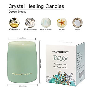 Ocean Breeze Scented Candle with Crystal Inside, Healing Aquamarine Crystal Candle with Sea Star & Conch Decors, 10oz Soy Wax 55 Hours Long Lasting Burn, Perfect Spiritual Aromatherapy Gift | Relax