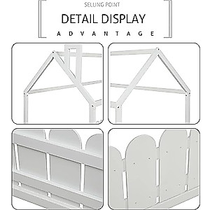 Harper & Bright Designs Twin Floor Bed for Kids, Wood Montessori Floor Bed Twin with Fence-Shaped Rails, Twin Size House Bed for Girls, Boys(Twin,White)