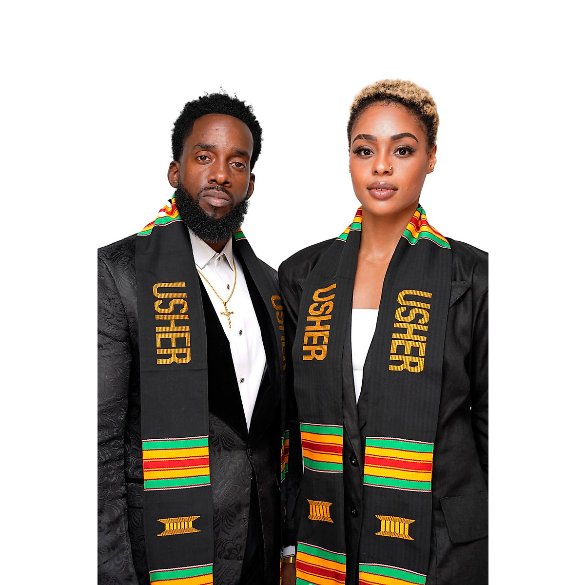 Dupsie's Usher Hand-woven Kente Cloth Stole/Sash. Black