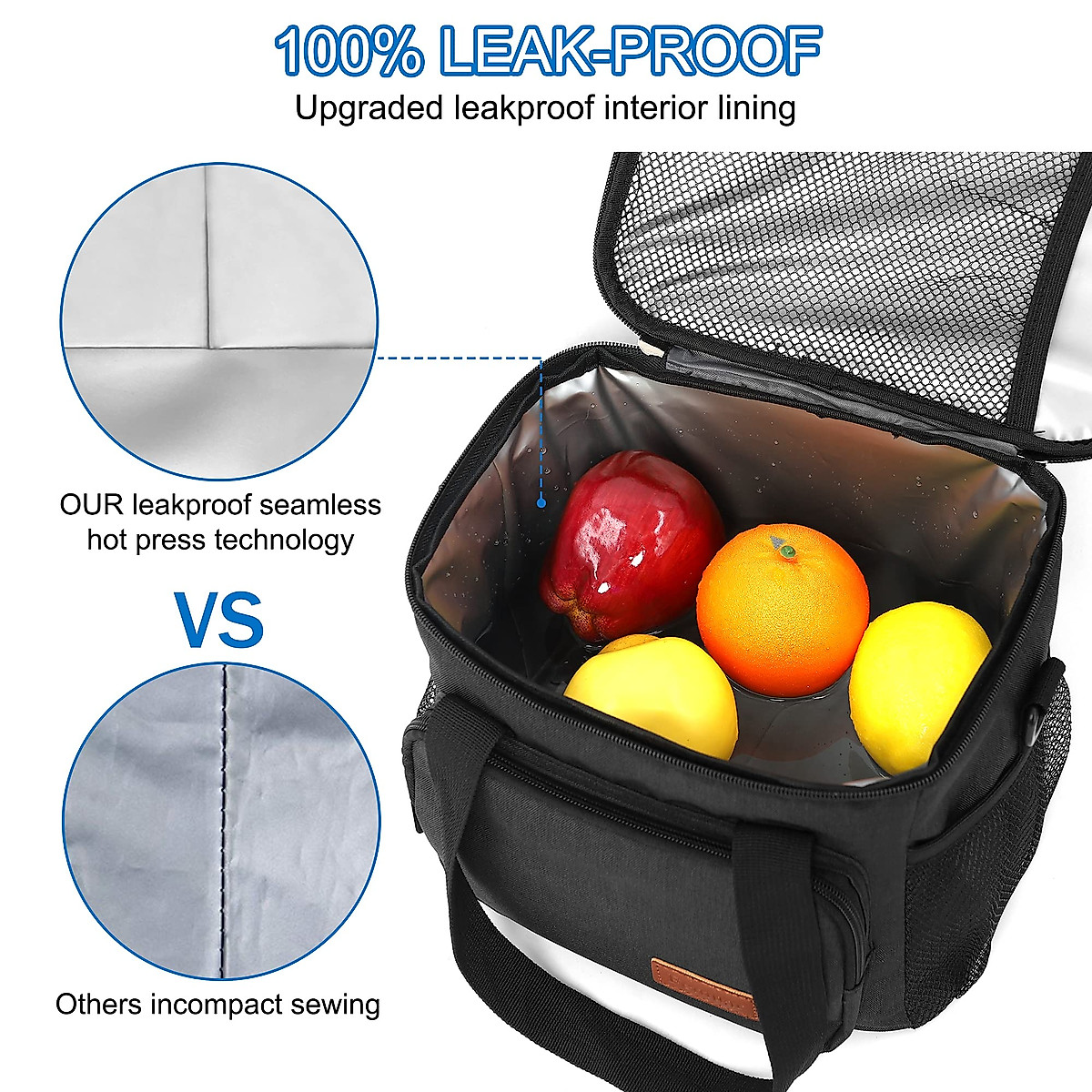 Femuar Lunch Bags for Women/Men, Insulated Lunch Bag for Work Office School Picnic - Lunch Cooler Bag Leakproof Lunch Box with Adjustable Shoulder Strap - Black