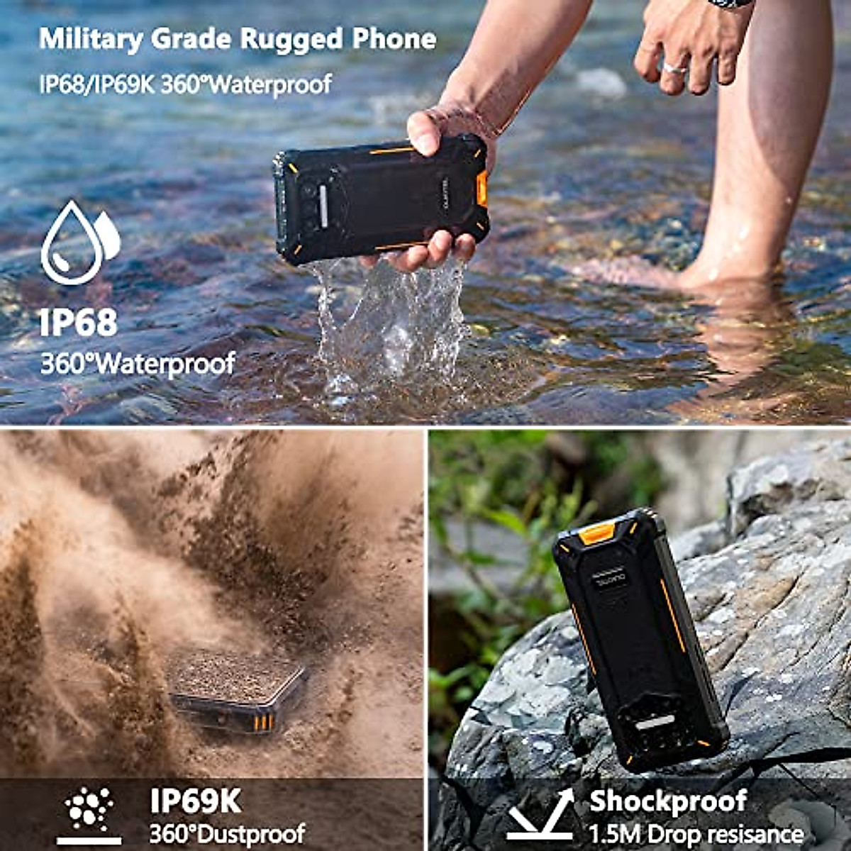 Rugged Smartphone Unlocked OUKITEL Phone WP9 6G+128G Dual Sim 8000mAh 5.86" HD+ Waterproof Cell Phone 16M/8M Triple Camera 4G Global Android10 Face ID WP5 Pro Upgrade Rugged Phone NO Support At&T