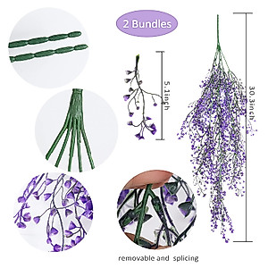RECUTMS Vine Plant Fake 4 Pcs Ferns Plants Large Faux Artificial Hanging Plants Wall Plants Fake Ivy Room Decor Home Garden Wedding Party Indoor Outdoor Decorations(Purple 4P)