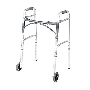 Front Wheeled Walker Folding Deluxe with 2 Button and 5" Wheels, Adjustable Height (Short, Standard, Tall People) by Healthline Trading