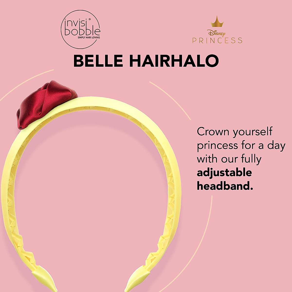 invisibobble HairHalo The Adjustable Headband – Disney Princess Belle - Hairbands Made for Everyone - Individually Adapted to the Shape of the Head and Worn All Day with No Pain or Uncomfortable Pressure