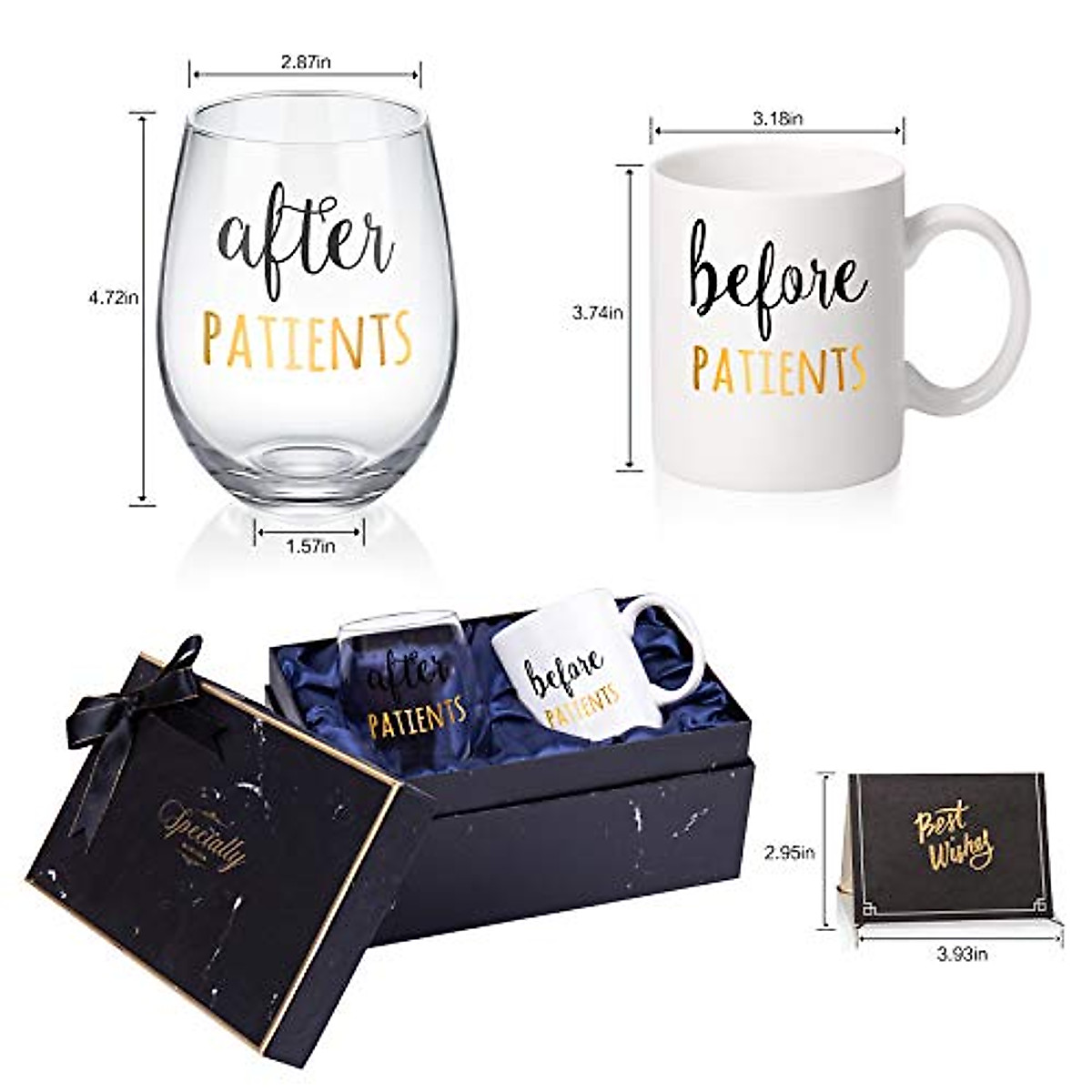 Before Patients, After Patients 11 oz Coffee Mug and 18 oz Stemless Wine Glass Set Gifts Idea for Nurses, Doctors, Hygienists, Assistants, Physician, Dentists Unique Birthday Graduation Gifts Idea
