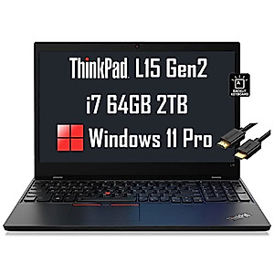 Lenovo ThinkPad L15 Gen 2 15.6" FHD (Intel 4-Core i7-1165G7, 64GB RAM, 2TB PCIe SSD) IPS Business Laptop, Anti-Glare, Backlit Keyboard, Wi-Fi 6E, Thunderbolt 4, Webcam, Free HDMI Cable, Win 11 Pro