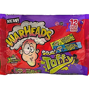 Warheads Sour Taffy Chewy Candies, Individually Wrapped Fruit Flavored Chews in Watermelon, Blue Raspberry, and Green Apple, Party Supplies and Favors for Birthdays, Gender Reveals, and More, 3.59 Ounces