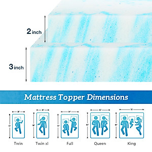 3 Inch Gel Memory Foam Mattress Topper Full Size, Cooling Mattress Pad Cover for Back Pain, Soft and Breathable Bed Topper
