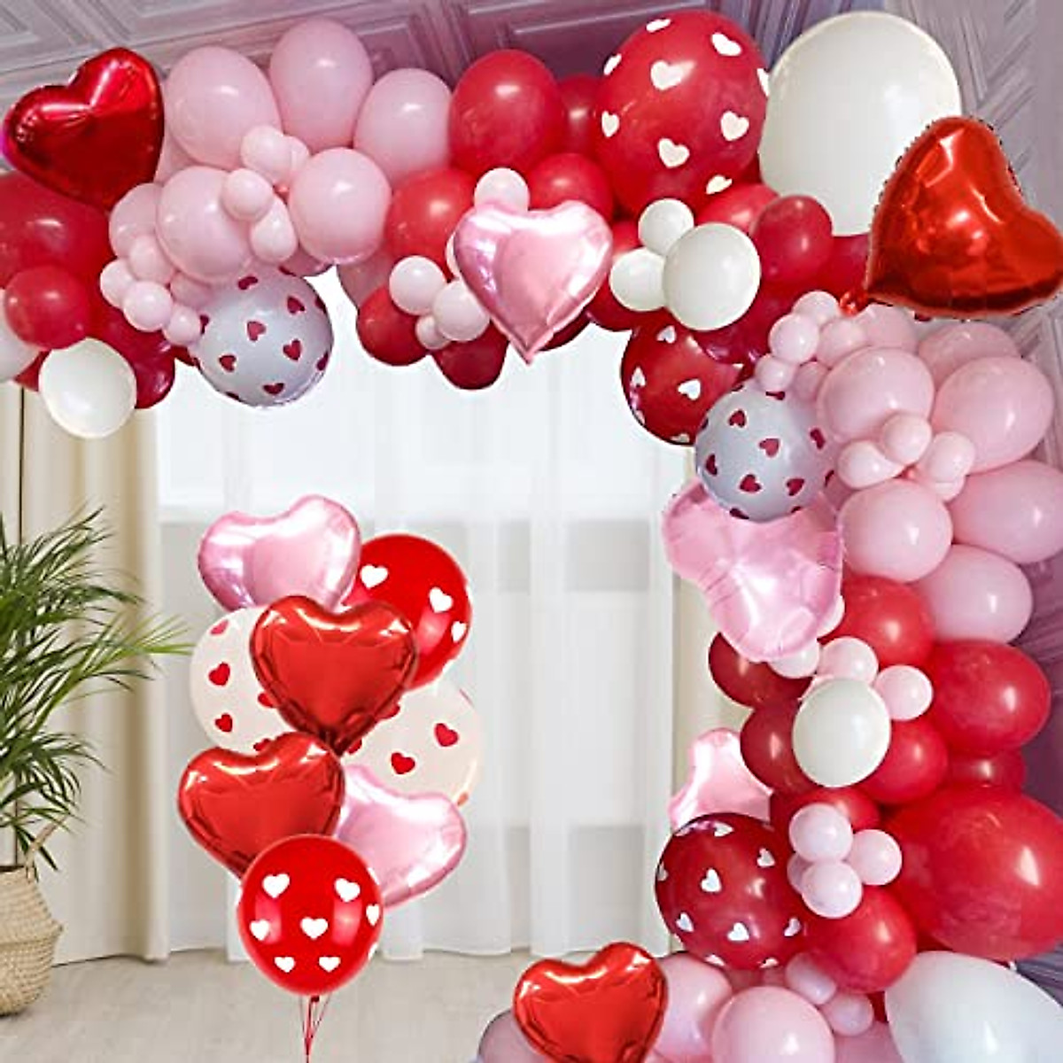 116pcs Valentine's Day Balloons Garland Arch Kit Include Red Pink White Balloons,Heart Printed Balloons , Foil Mylar Heart Balloons, Valentines Wedding Party Decoration Supplies