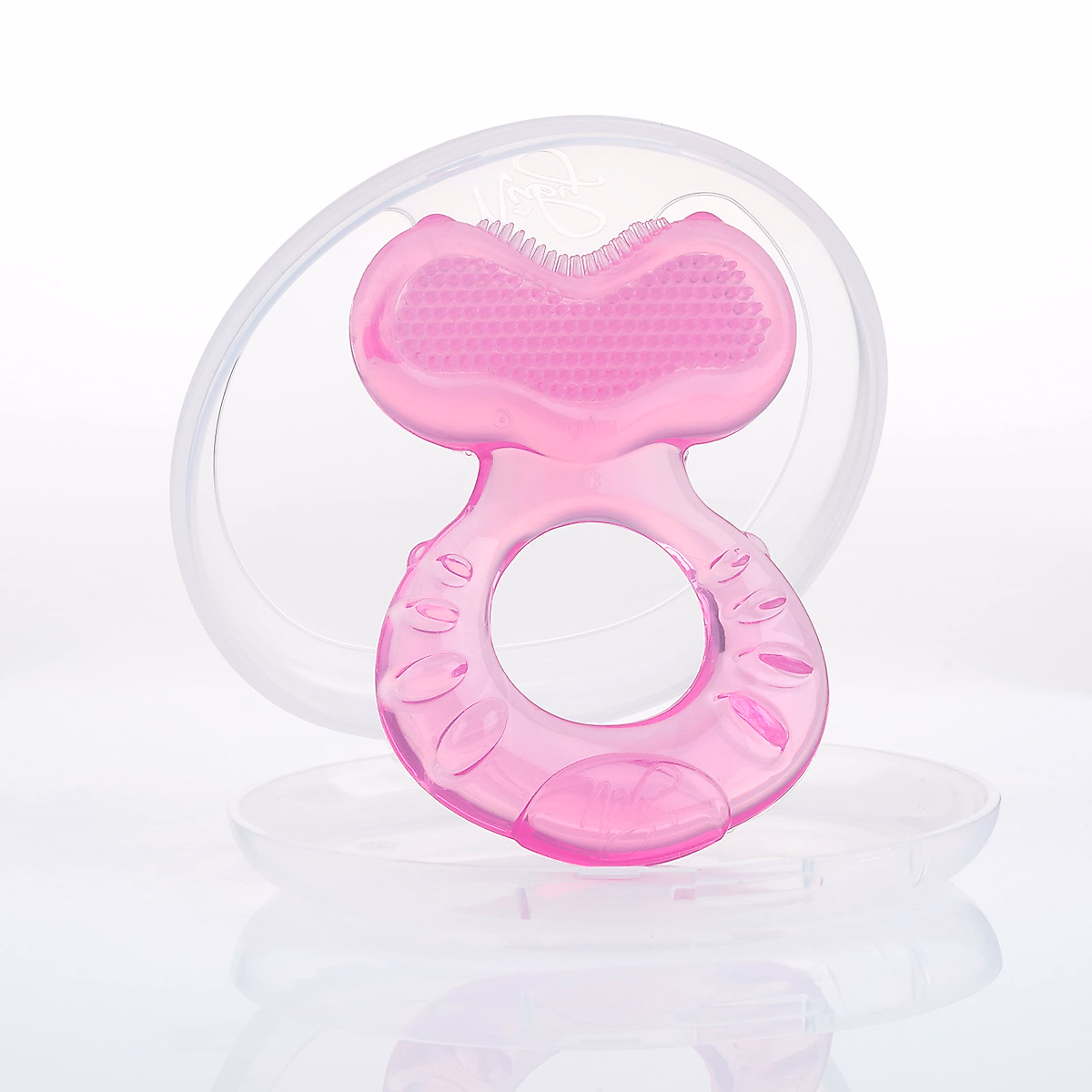 Nuby Silicone Teethe-EEZ Teether with Bristles Includes Hygienic Case, Pink