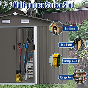 MIRAFIT Storage Shed 8x10 Ft, Outdoor Storage Cabinet Galvanized Steel Sheds with Sliding Door, Garden Metal Shed for Tool, Bike, Lawn Mower, Backyard, Patio,Olive Gray